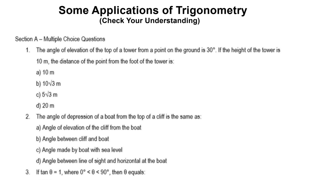 Some Applications of Trigonometry – Worksheet Warehouse