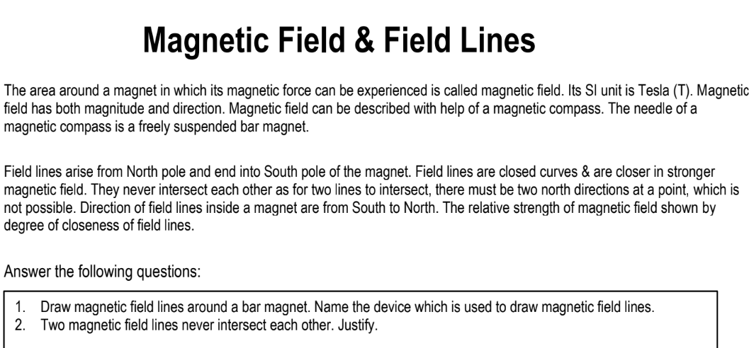 Magnetic Field & Field Lines – Worksheet Warehouse